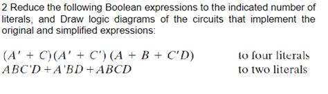 Solved 2 Reduce The Following Boolean Expressions To The
