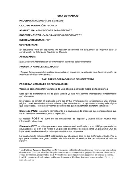 Guia De Php Tranferencia De Variables