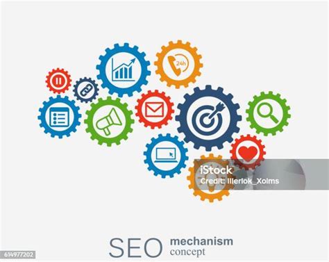 Seo 메커니즘 개념 통합 기어와 아이콘이 있는 추상적인 배경 0명에 대한 스톡 벡터 아트 및 기타 이미지 0명 검색 엔진 기계 부분 Istock