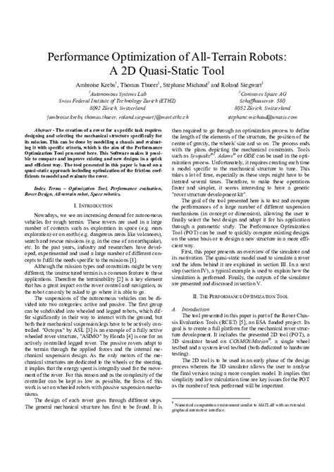 pdf performance optimization of all terrain robots a 2d quasi static