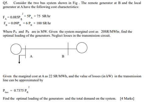 Solved Q Consider The Two Bus System Shown In Fig The Chegg Com