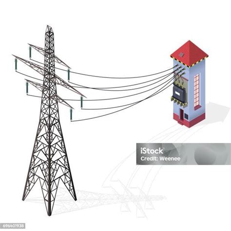 전기 변압기 아이소메트릭 정보 그래픽 건물입니다 전기 철 탑과 고압 전력 역입니다 송신탑에 대한 스톡 벡터 아트 및 기타 이미지