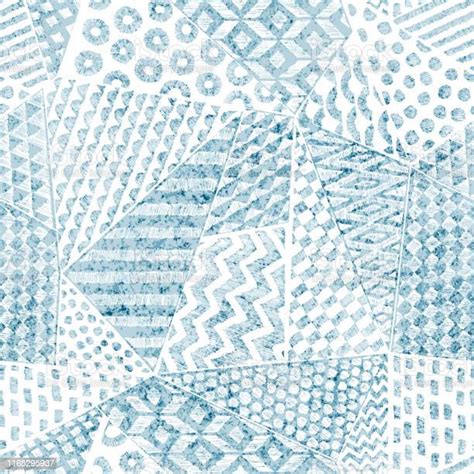 패치 워크 스타일의 원활한 파란색과 흰색 패턴 종이에 손으로 연필 그리기 보보스에 대한 스톡 벡터 아트 및 기타 이미지 보보스 예술 추상적인 Istock