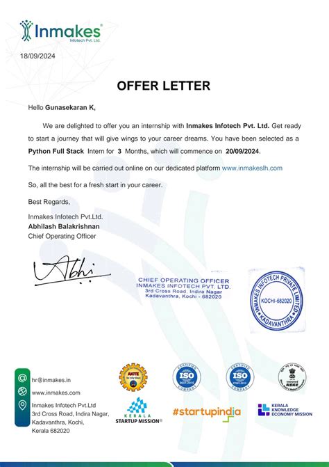 Gunasekaran K On Linkedin Internship Python Fullstack Careerjourney Learning Inmakes