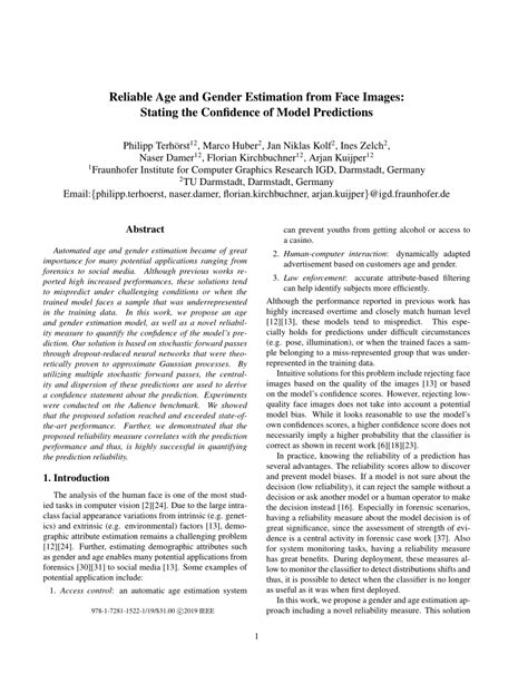 PDF Reliable Age And Gender Estimation From Face Images Stating The Confidence Of Model