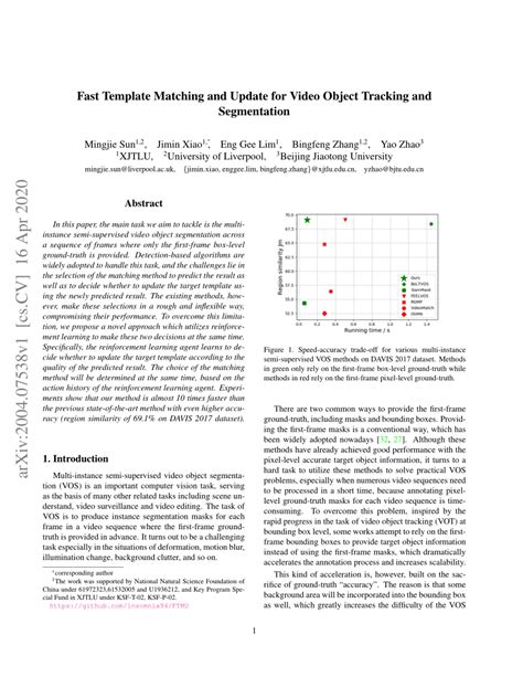 Pdf Fast Template Matching And Update For Video Object Tracking And Segmentation