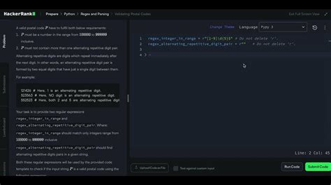Hackerrank Python Solution 16 Regex And Parsing Validating Postal Codes Youtube