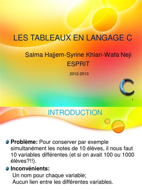 Cours Tableaux Langage C Pdf Tableau Structure De Données