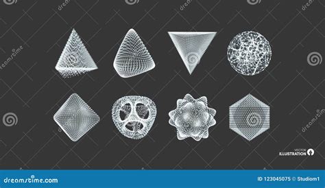 Sphere Octahedron And Pyramid Objects With Lines And Dots Molecular