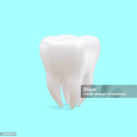 파란색 배경에 고립 된 사실적인 치아 치아 치과 치료의 개념 벡터 일러스트 레이 션 3차원 형태에 대한 스톡 벡터 아트 및 기타 이미지 3차원 형태 개념 건강관리와