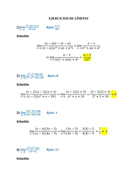 49 Ejercicios Resueltos De LÍmites Ejercicios De Cálculo Docsity