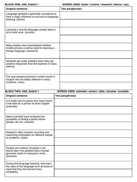 Paraphrasing Hw 6 October Pdf Learning Second Language Acquisition