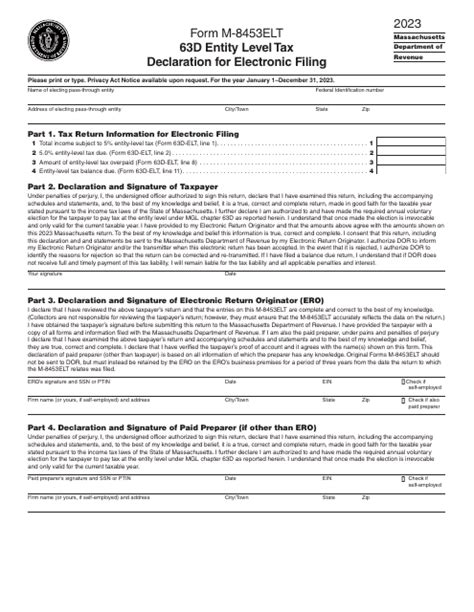 Form M 8453elt Download Printable Pdf Or Fill Online 63d Entity Level Tax Declaration For
