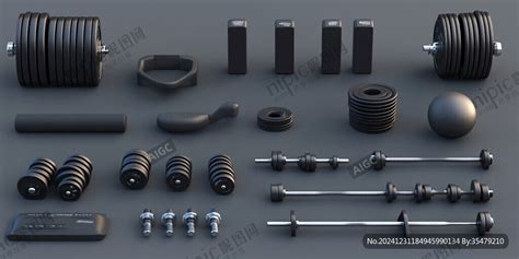 Ai创作图小物件建模 工业品素材 工业制品素材 健身器械素材 Oc渲染 3dsmax模 金属立体效果 简约哑铃 3d立体金属感素材 健身运动