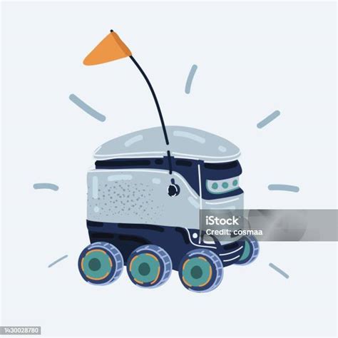 음식 배달 로봇의 벡터 일러스트레이션이 보도에서 운전하고 있습니다 로봇이 음식을 배달하고 있습니다 로봇에 대한 스톡 벡터 아트 및 기타 이미지 Istock