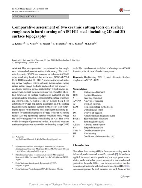 Comparative Assessment Of Two Ceramic Cutting Tools On Surface Roughness In Hard Turning Of Aisi