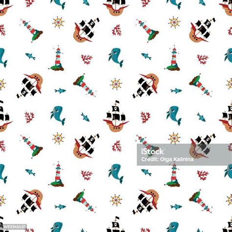 해적선과의 원활한 패턴 직물 섬유 벽지 포장을 위한 디자인 0명에 대한 스톡 벡터 아트 및 기타 이미지 0명 고래 귀여운 Istock