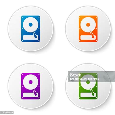 컬러 하드 디스크 드라이브 아이콘 흰색 배경에 고립 원 버튼의 색상 아이콘을 설정 합니다 벡터 일러스트 0명에 대한 스톡 벡터