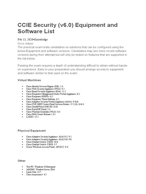 Ccie Security V6 0 Equipment And Software List Feb 13 2020 Knowledge Pdf