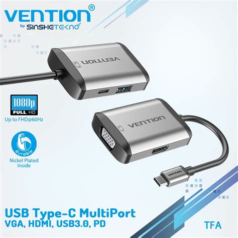 Jual Vention Converter 4in1 Type C USB C To HDMI VGA USB 3 0 PD Adapter Shopee Indonesia