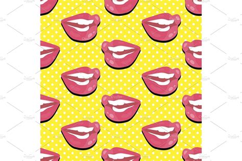 Seamless Pattern Smiling Lips Teeth On Polka Dot Healthcare