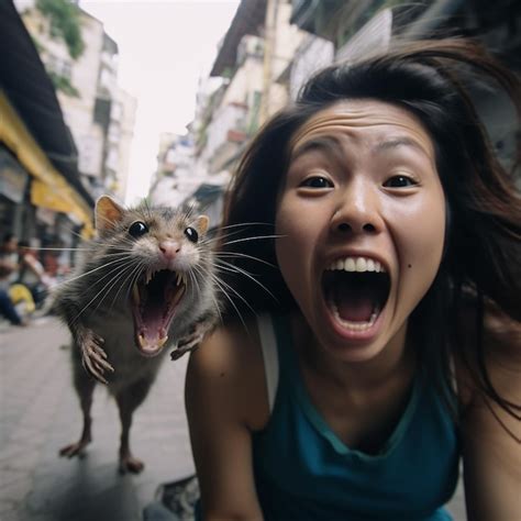 Premium Photo A Woman Behind The Mouse Runs Straight Into The Camera