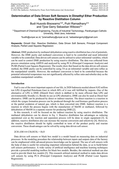 Pdf Determination Of Data Driven Soft Sensors In Dimethyl Ether