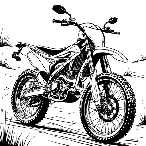 Off Road Dirt Bike Line Art Illustration Stock Vector Illustration Of