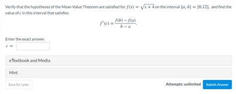 Solved Verify That The Hypotheses Of The Mean Value Theorem Chegg