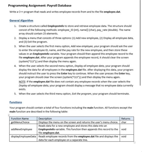 Solved Programming Assignment Payroll Databasewrite A C