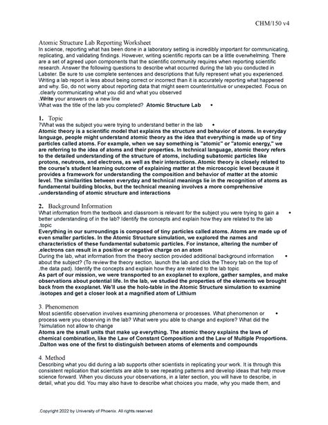 Chm150 V4 Wk2 Atomic Structure Lab Report Observational CHM 150 V Atomic Structure Lab
