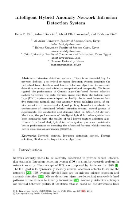 Pdf Intelligent Hybrid Anomaly Network Intrusion Detection System