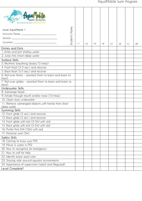 Swim Chart Template