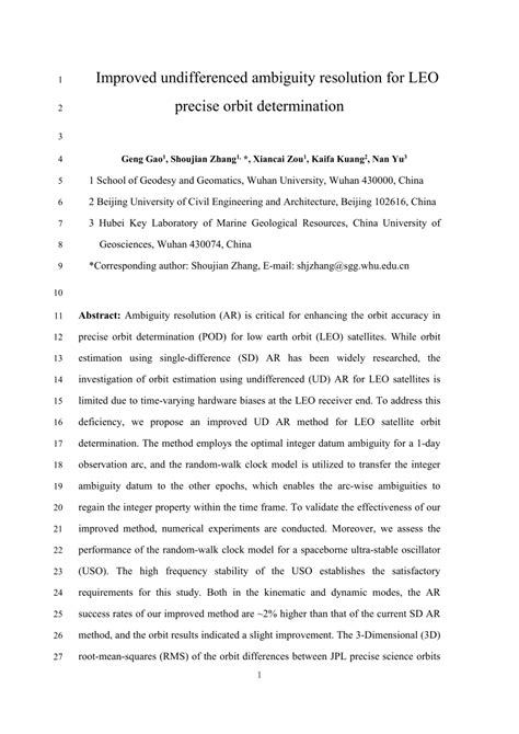 Pdf Improved Undifferenced Ambiguity Resolution For Leo Precise Orbit Determination
