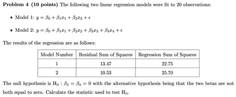 Solved The Following Two Linear Regression Models Were Fit