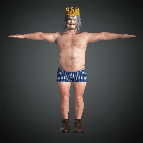 3d crazy homeless king poverty character rigged and blendshapes