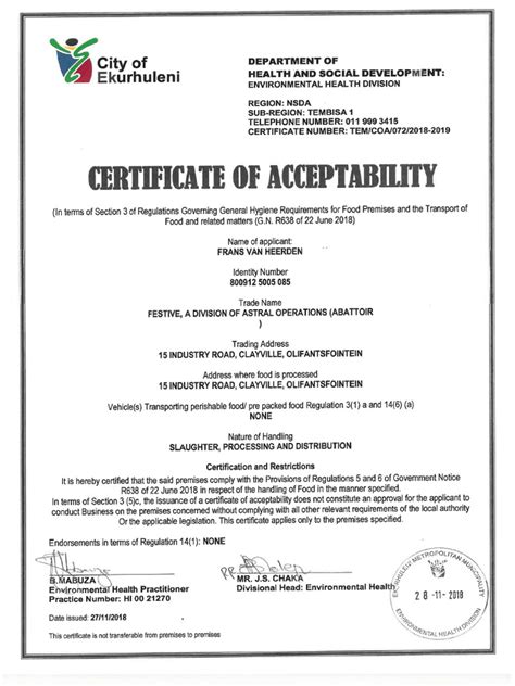 Olifantsfontein Certificate Of Acceptability Pdf
