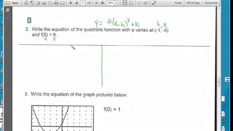 Writing A Quadratic Equation Given A Vertex And An Ordered Pair YouTube