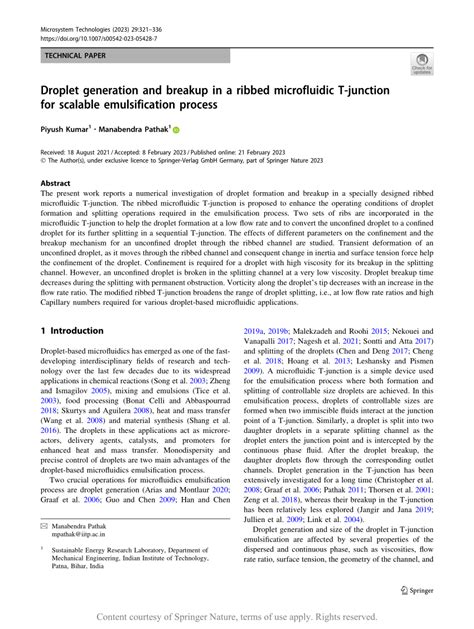 Droplet Generation And Breakup In A Ribbed Microfluidic T Junction For Scalable Emulsification