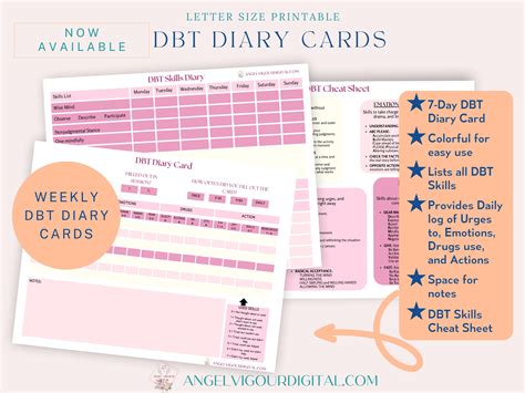 DBT Diary Card Digital Download Printable Pink Template Etsy