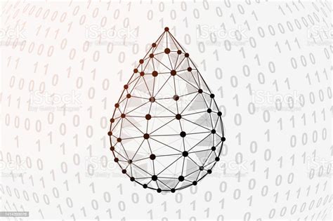 물방울 3d 바이너리 코드 배경이있는 낮은 폴리 심볼 물방울 디자인 벡터 일러스트레이션 연결된 점이 있는 오일 드롭 다각형