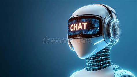 Futuristic Chatbot Robot With Digital Headset And Glowing Interface