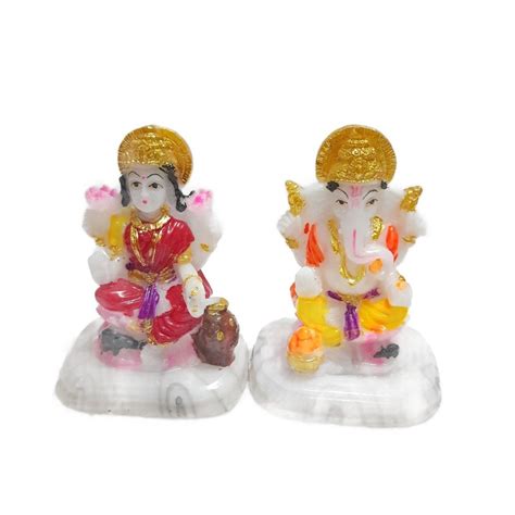 Traditional Hindu White Ganesh Laxmi Marble Statue For Worship Size