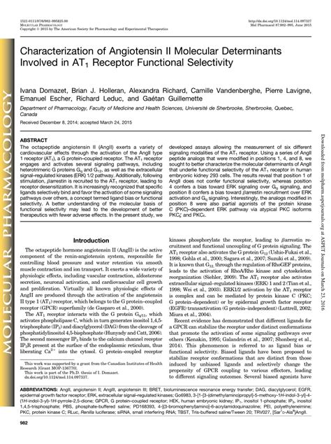 Pdf Characterization Of Angiotensin Ii Molecular Determinants