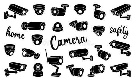 Black Security Cameras Set Safety Home Protection System Vector