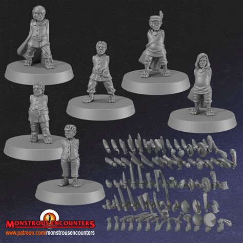 3d Printable Halflings Set 2 W Modular Arms By Monstrous Encounters