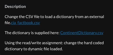 Solved Description Change The CSV File To Load A Dictionary Chegg Com