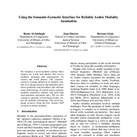 Using The Semantic Syntactic Interface For Reliable Arabic Modality Annotation Acl Anthology