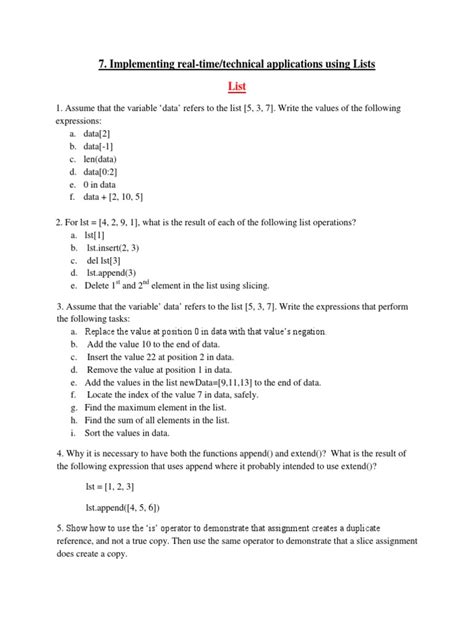 Implementing Real Time Technical Applications Using Lists Pdf