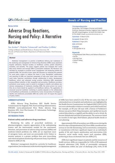 Pdf Adverse Drug Reactions Nursing And Policy A Narrative Review